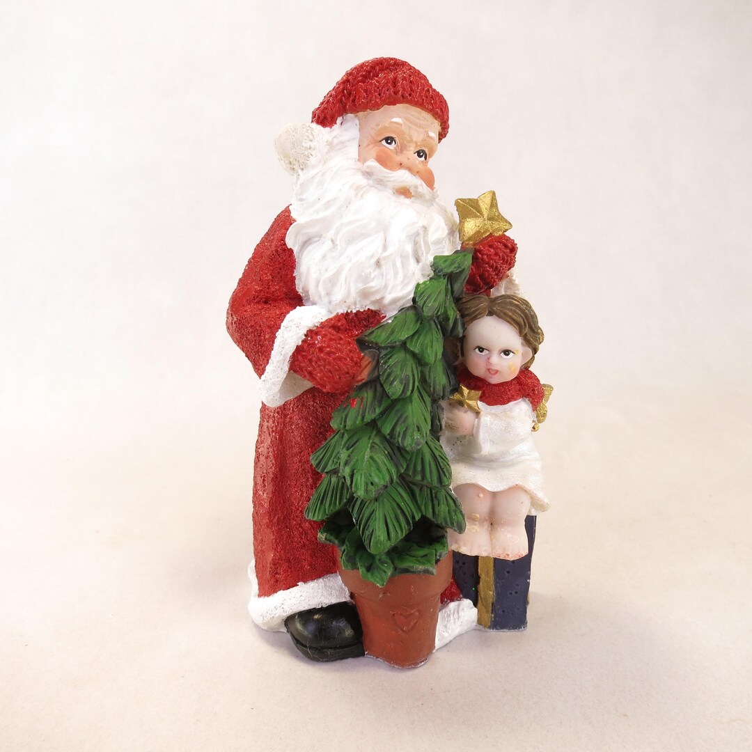 Vintage Santa Claus With Angel & Tree Figurine 5.2" Christmas Decor - Etsy
