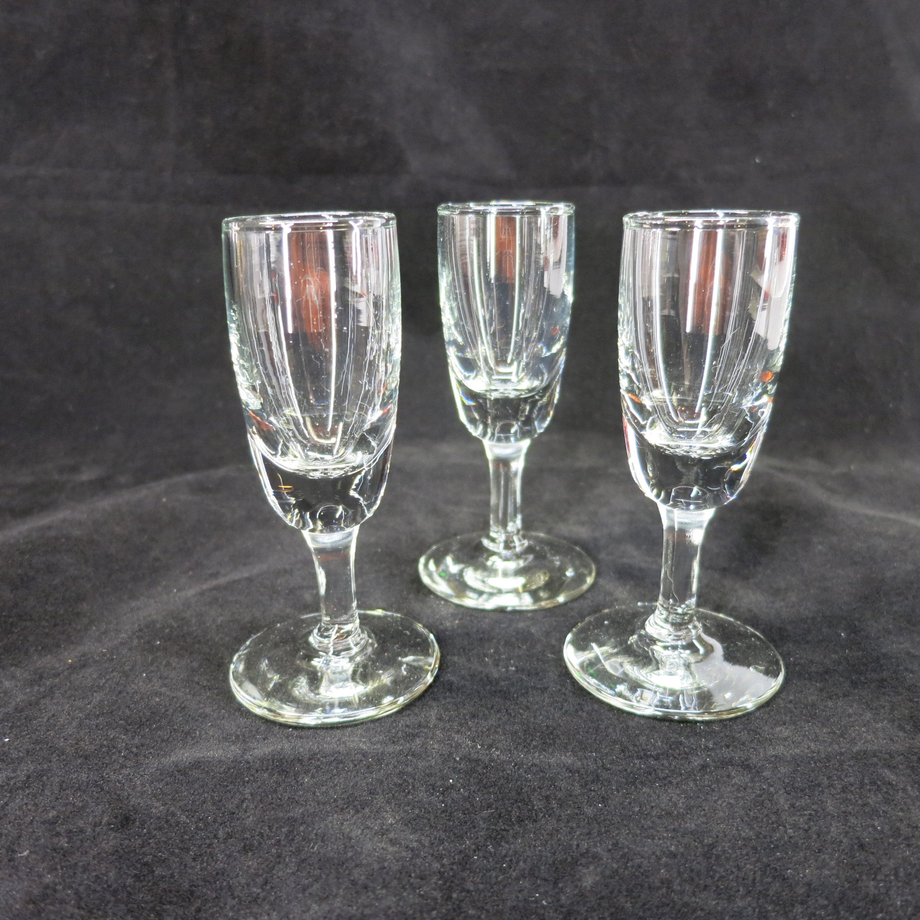 Set of 3 Vintage Sherry Glasses 2.5 Oz Clear Glass 4 tall