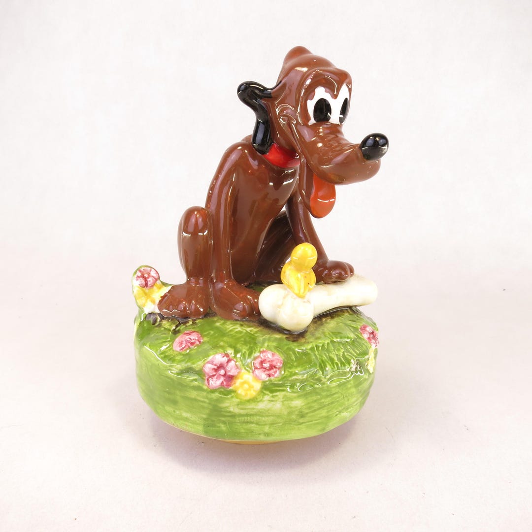 Disney Schmid Pluto With Bone and Bird Music Box Figurine Statue - Etsy