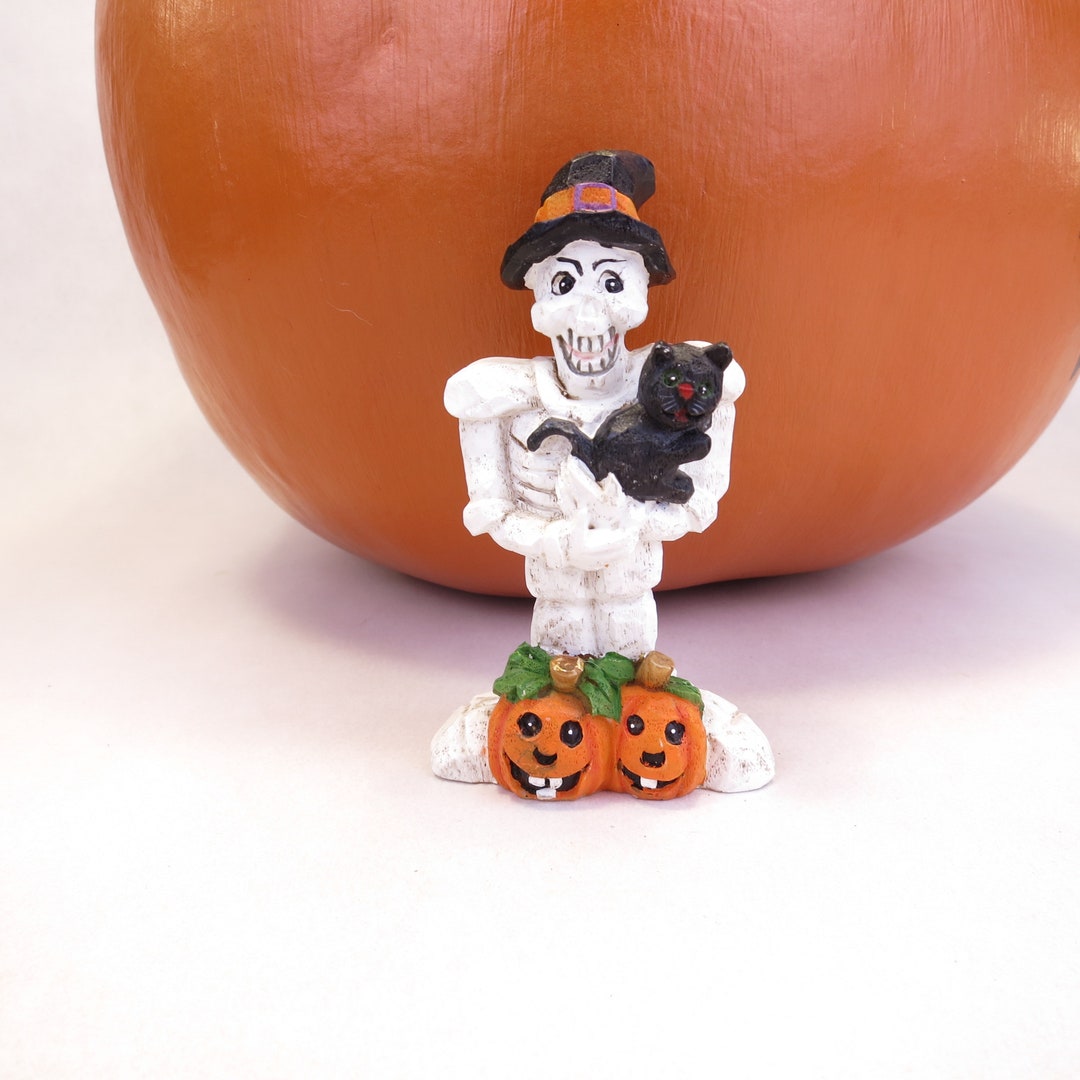 Vintage Skeleton Halloween Figure With Black Cat and Pumpkins - Etsy