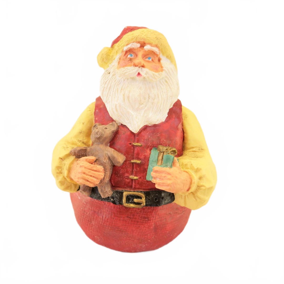 Vintage Pear Shaped Santa Claus With Teddy Bear 5" Christmas Decor ...