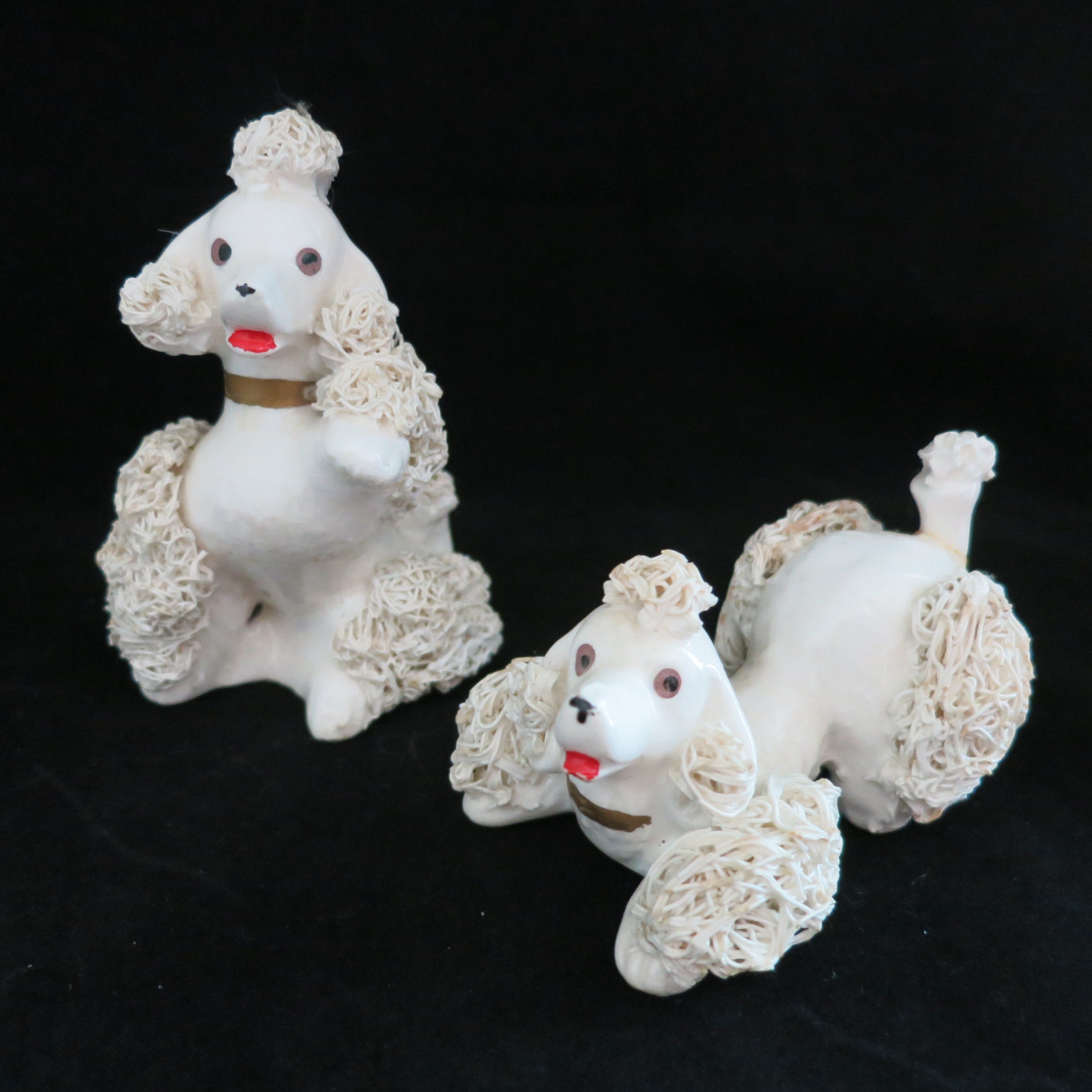 Vintage 50's Ceramic Pair of Spaghetti Poodles White Japan Kitschy!