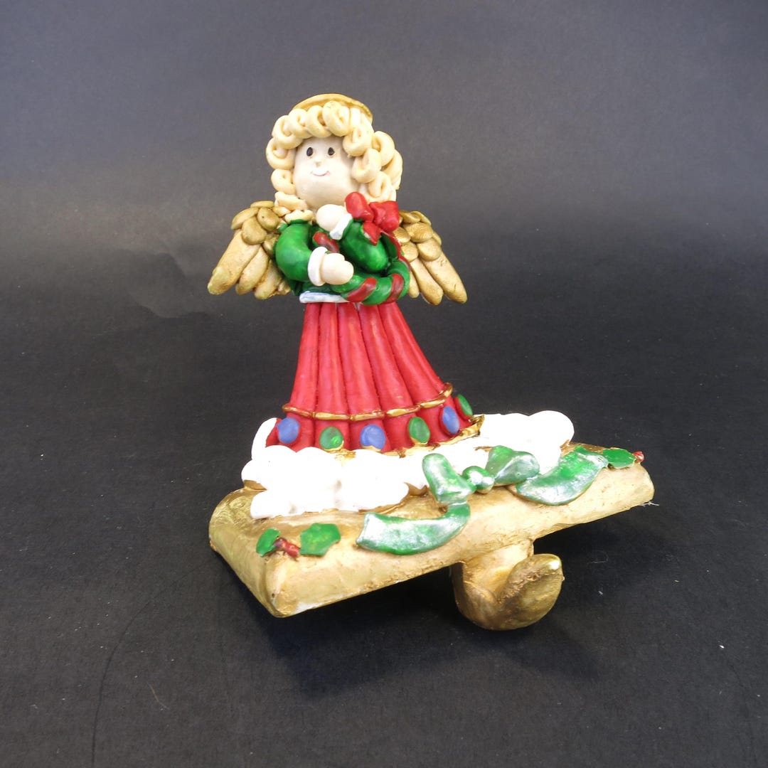 Vintage Faux Clay Angel Christmas Stocking Holder, Resin With Iron Base ...