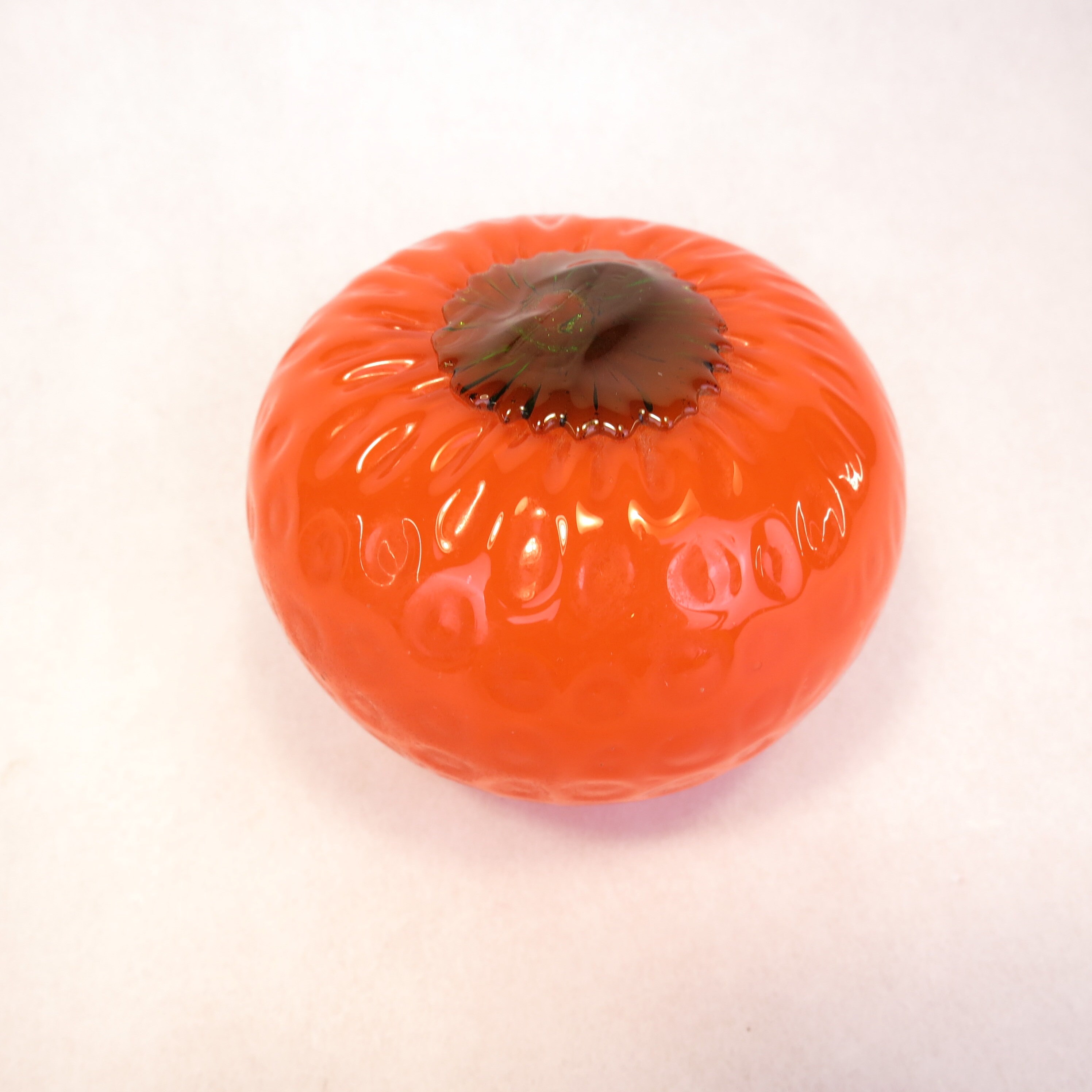 Vintage Murano Blown Glass Dimpled Red Tomato Green Stem - Glass Fruit