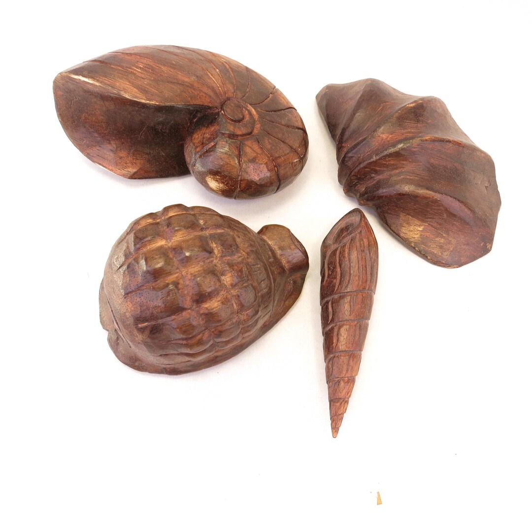 4 Piece Mid Century Hand Carved Wood Sea Shells - Etsy