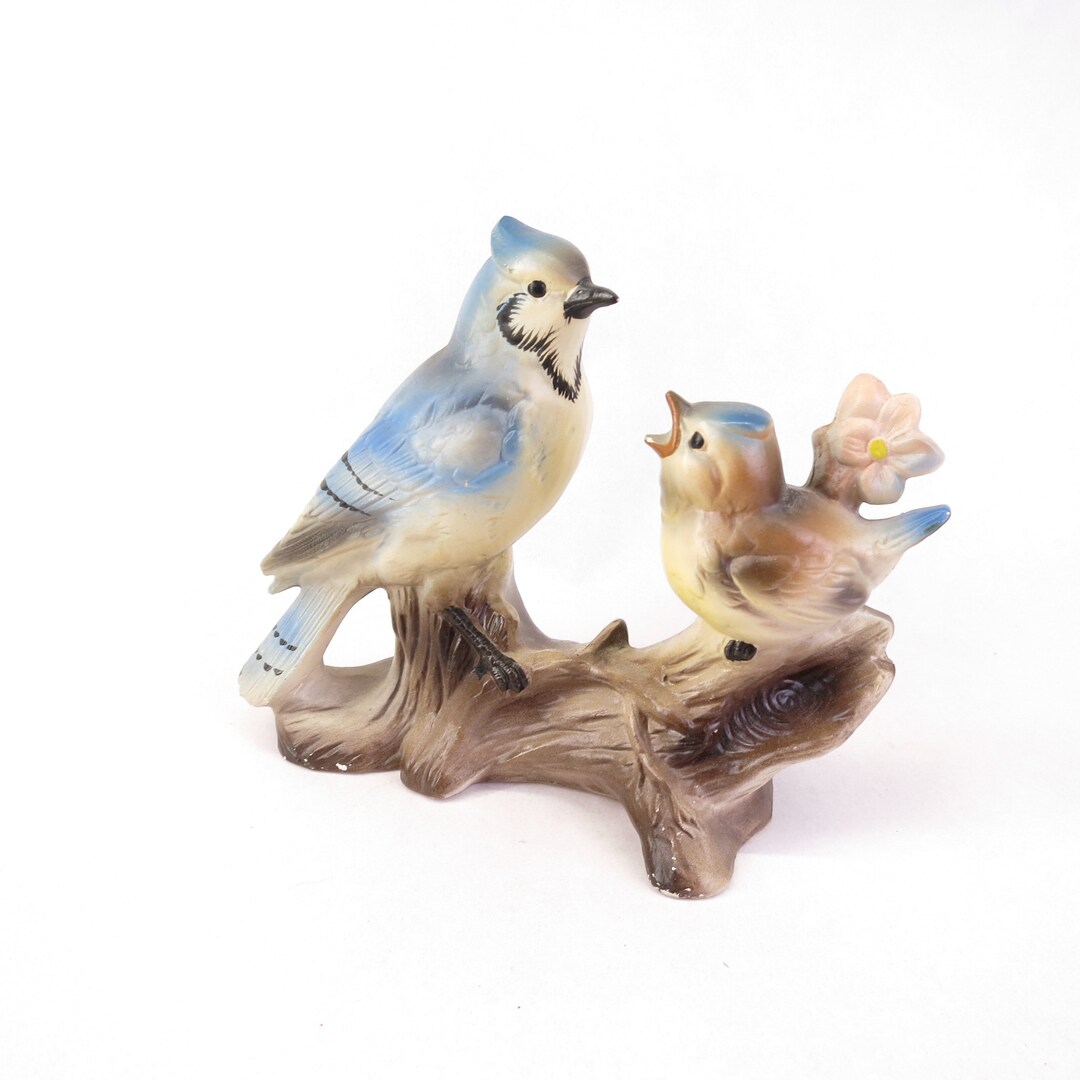 Vintage Tilso Japan Blue Jay Bird With Chick Figurine Ceramic Mid ...