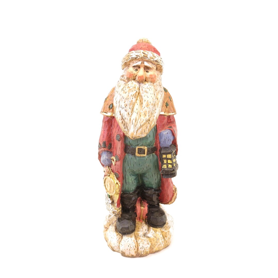 Vintage Old World Santa Claus Figure Carved Wood Look 8.75 Christmas ...