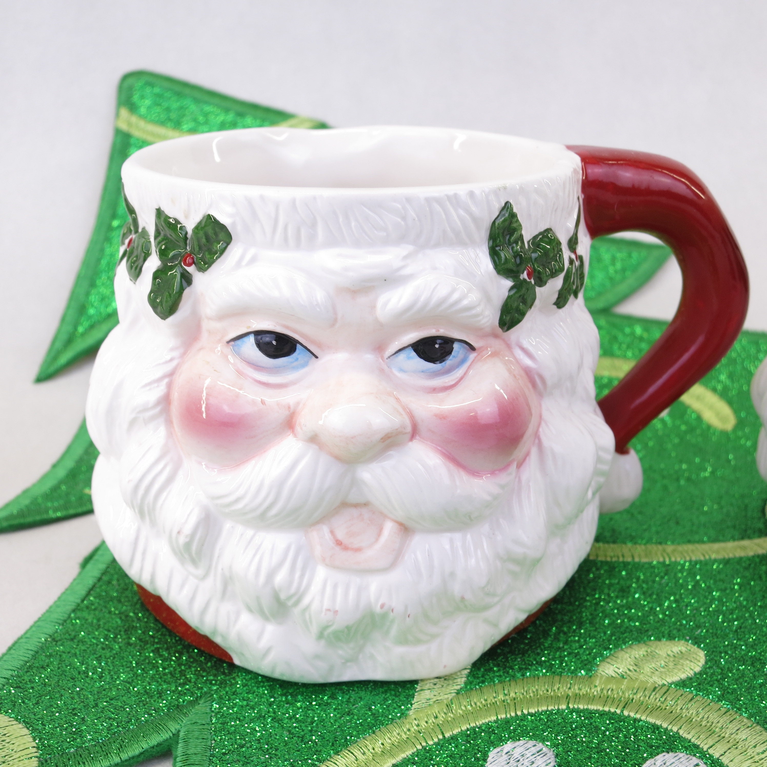 Ceramic Santa Mug/Sugar Bowl and Santa Creamer Set Vintage 1990's