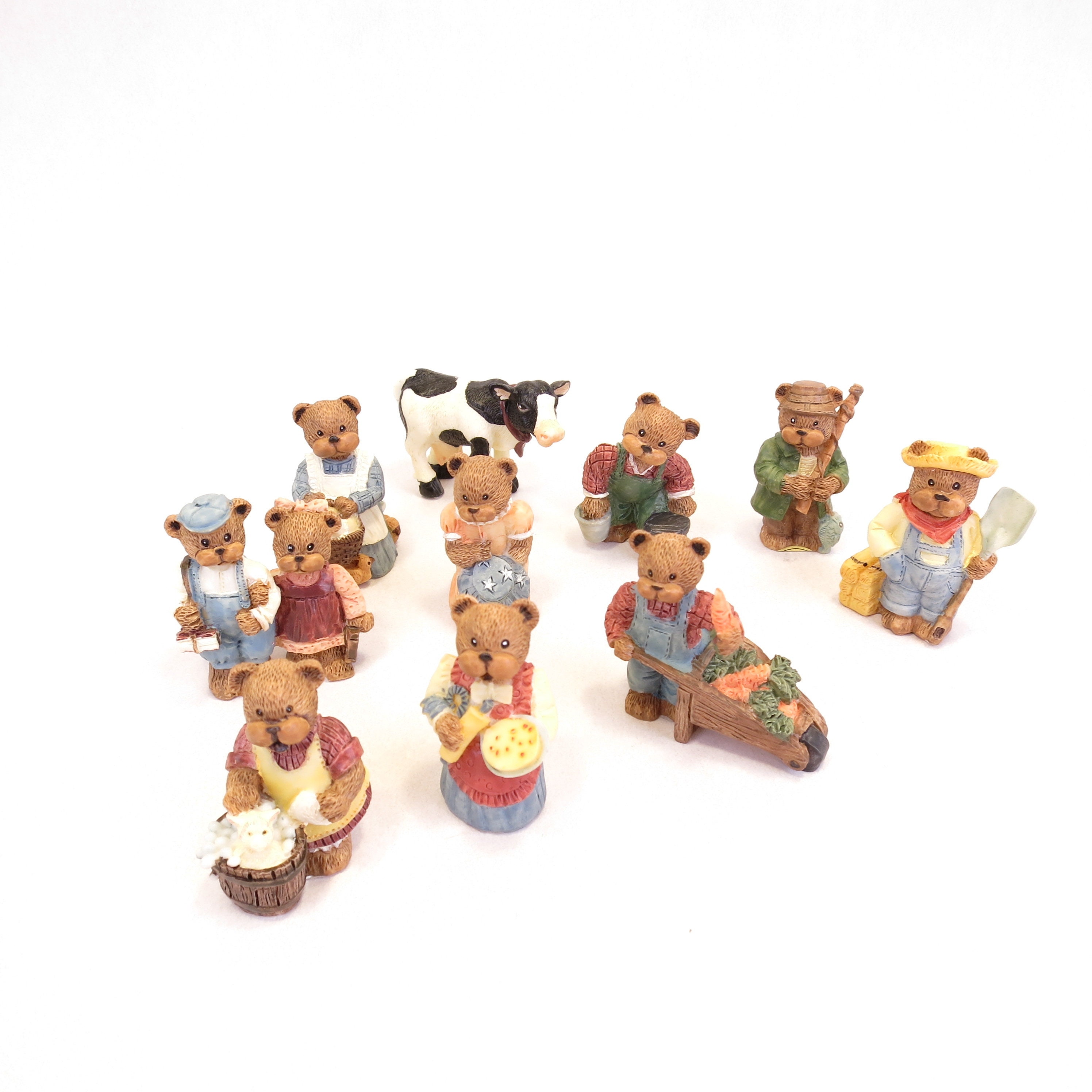 Lucy Rigg Teddy Bears Vintage Enesco Garden Figurines 9 bears & 1 Cow ...