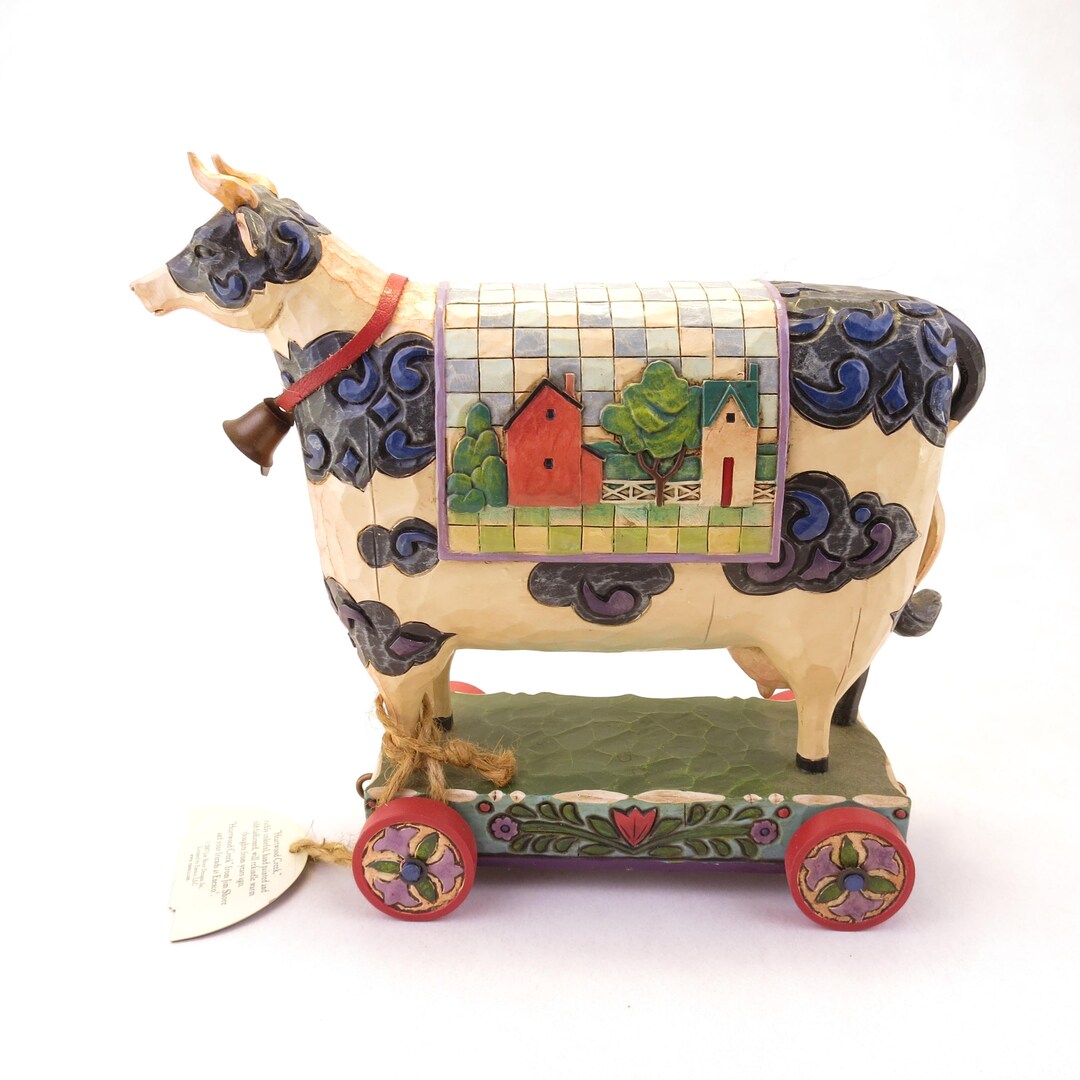 Jim Shore Bell Cow on Cart Figurine Heartwood Creek Enesco Quilt ...