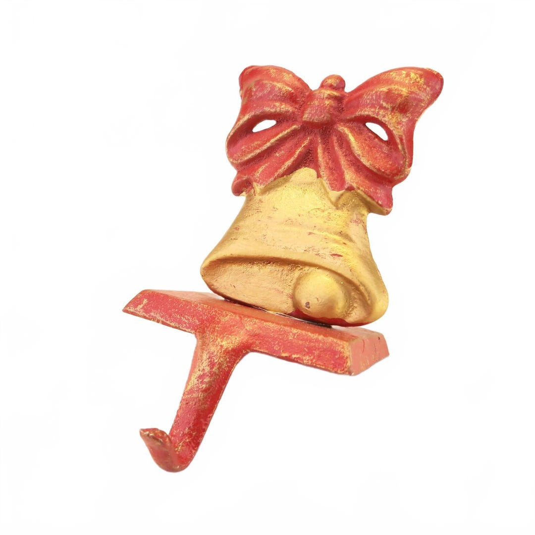 Vintage Bell With Bow Christmas Stocking Holder Painted Iron 4.5" Tall ...
