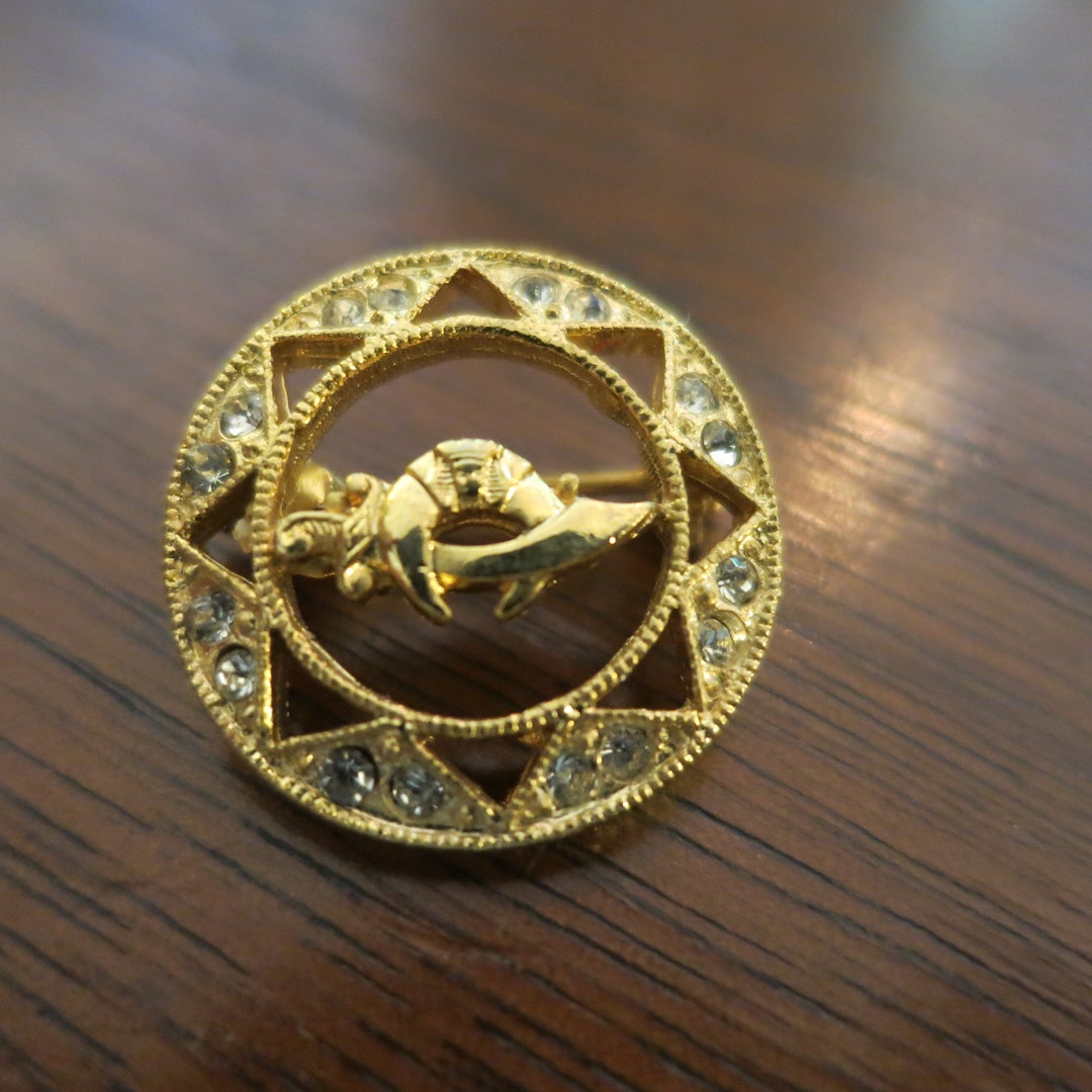 Vintage ORA Masonic Shriners Scimitar Crescent Rhinestones Gold Tone ...