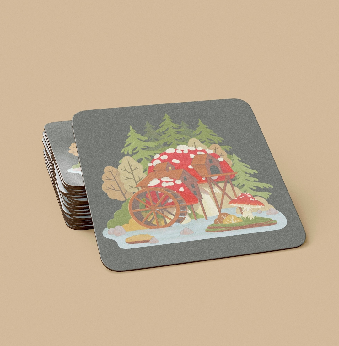 Cottagecore Mushroom House Coasters Fly Algaric/inkcap/chanterelle ...