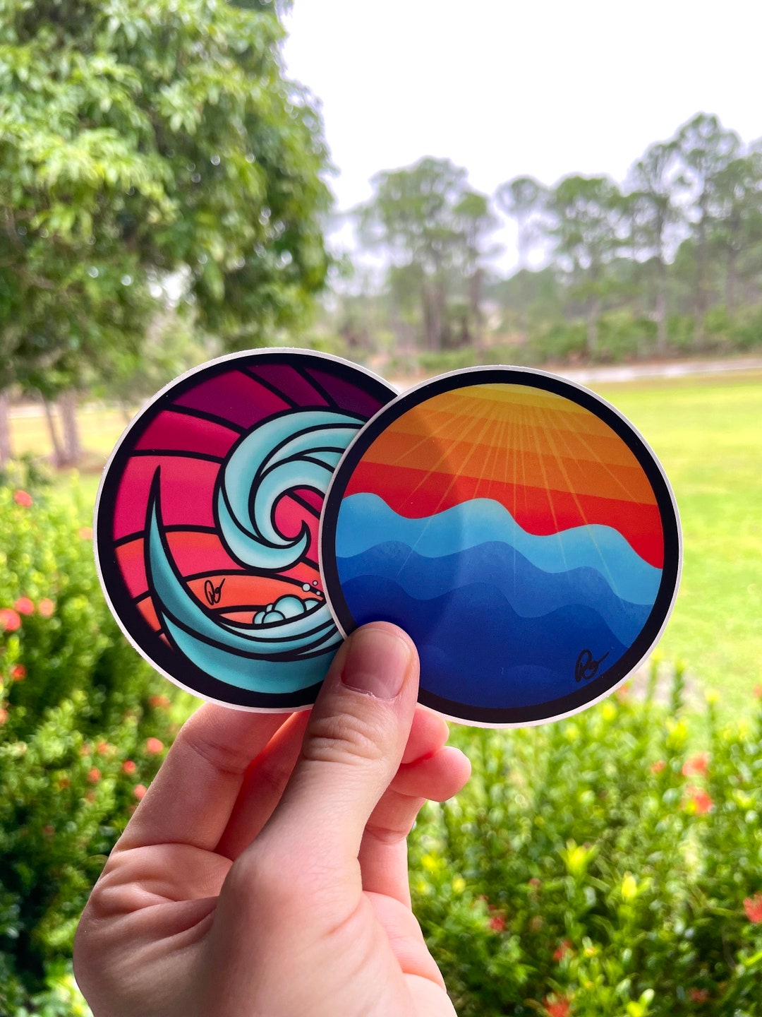 Retro Circle Wave Sticker Pack - Etsy
