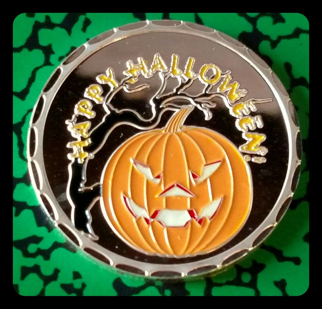 Halloween Pumpkin Haunted House Witch Colorized Silver Plated Art Coin ...