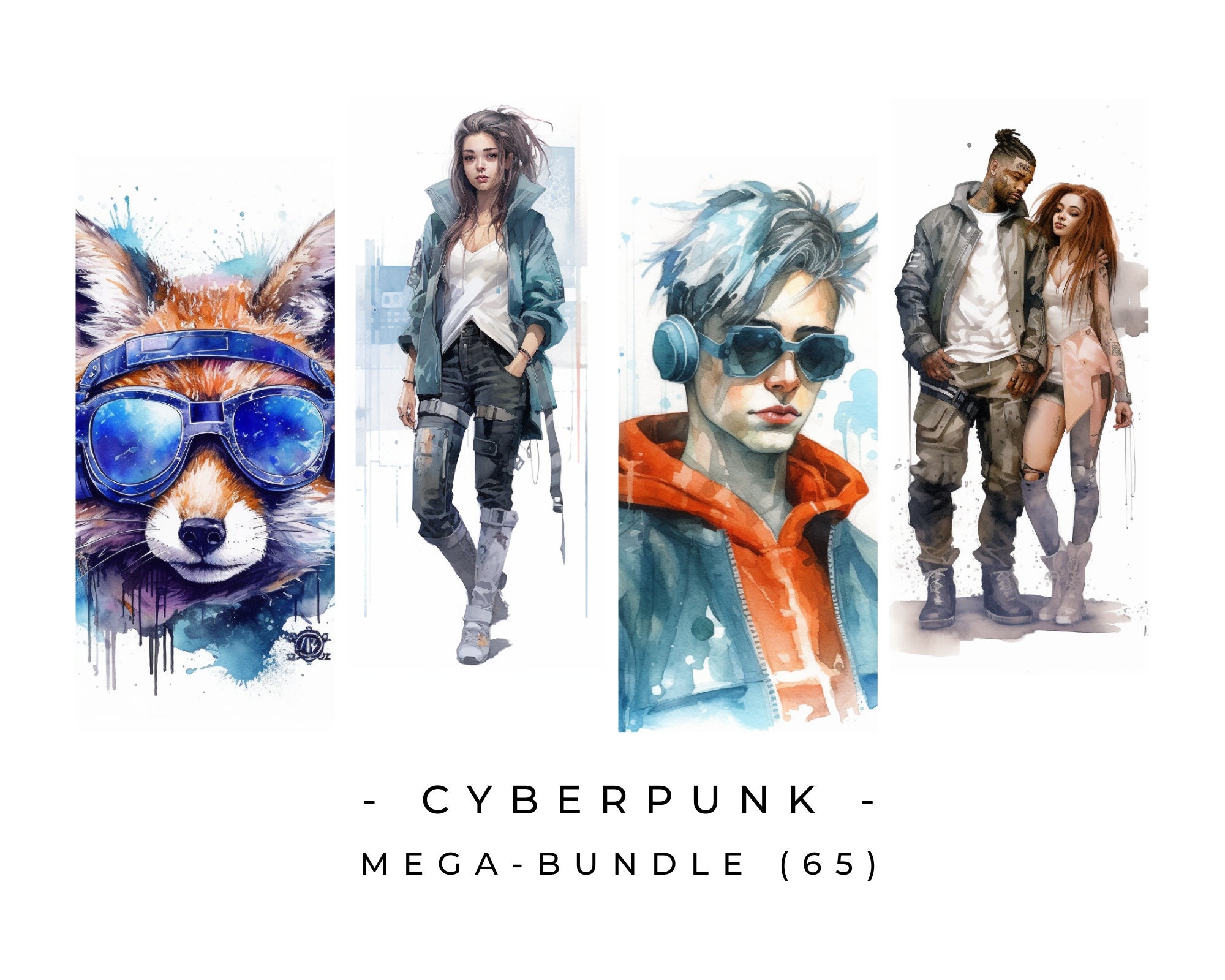 Watercolor Cyberpunk Clipart Transparent PNG Fantasy - Etsy