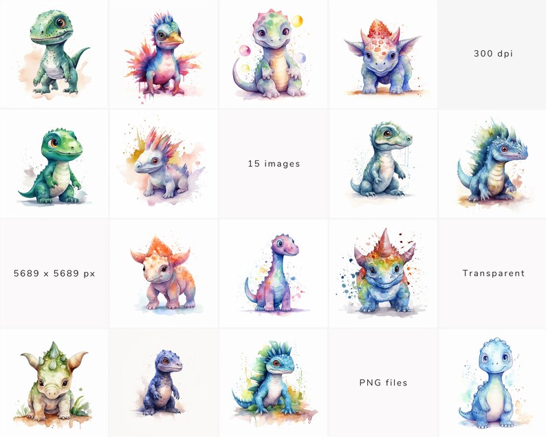 Watercolor Baby Dinosaurs Clipart Bundle, T-rex, Triceratops ...