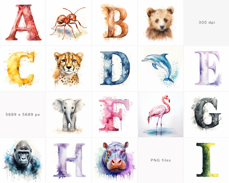 Animals Babyshower Alphabet Clipart Bundles Transparent PNG Printable ...