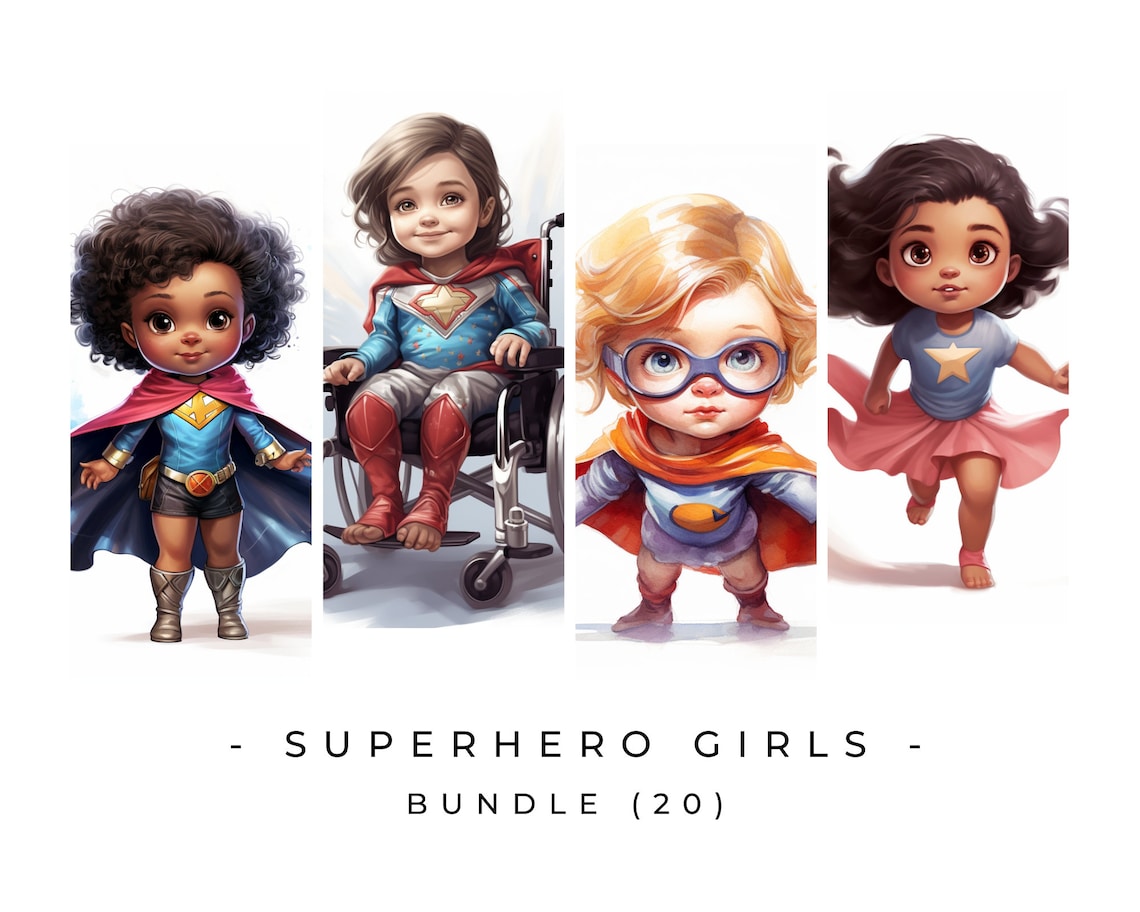Superhero Girls Clipart Bundle Children Illustrations PNG Nursery ...
