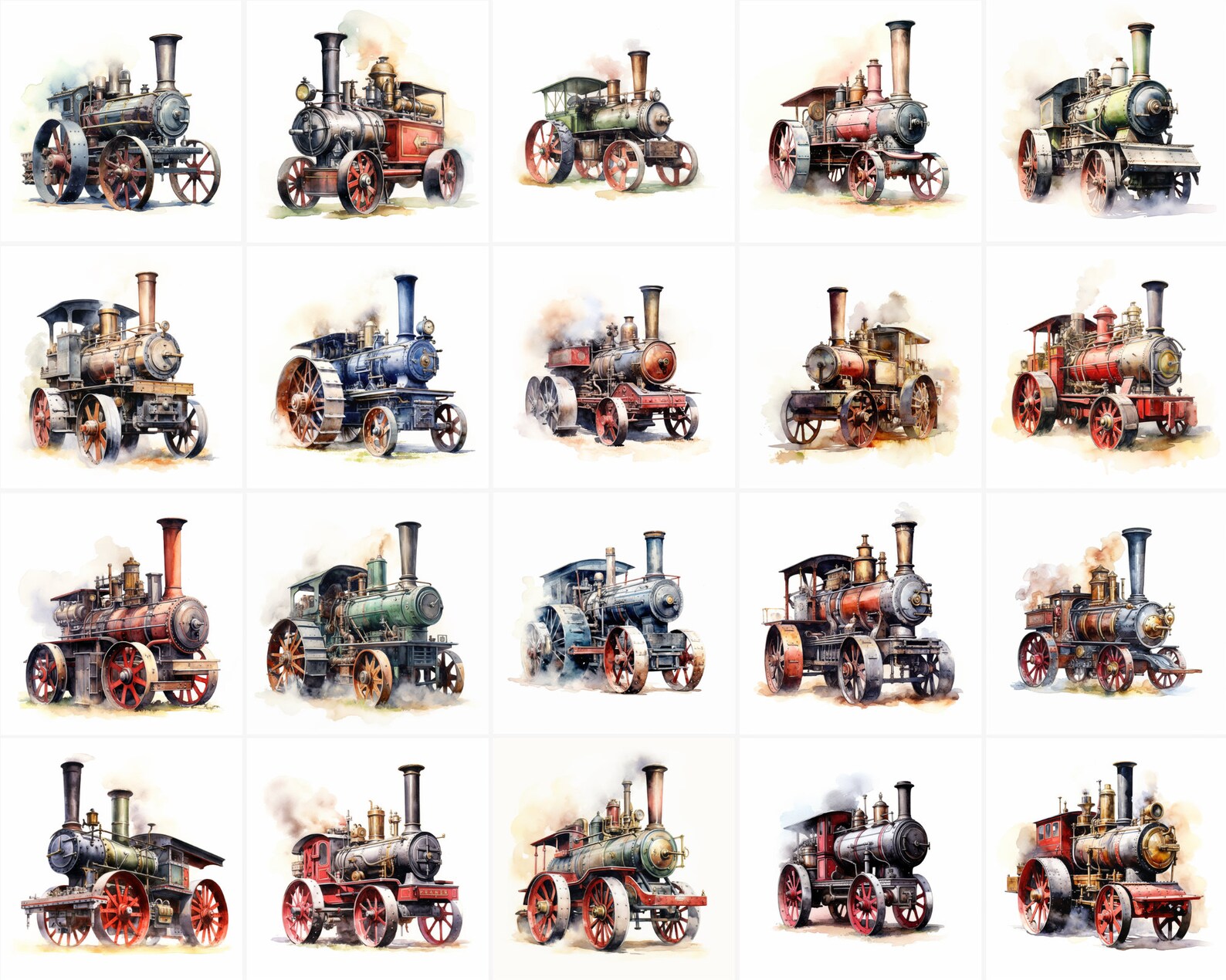 Watercolor Steam Traction Engine Clipart Transparent PNG Tractor ...