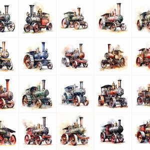 Watercolor Steam Traction Engine Clipart Transparent PNG Tractor ...