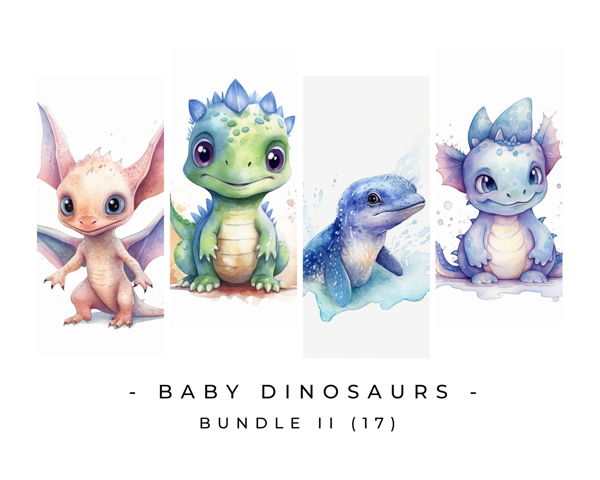Watercolor Baby Dinosaurs Clipart Bundle T-rex PNG Nursery Clipart ...