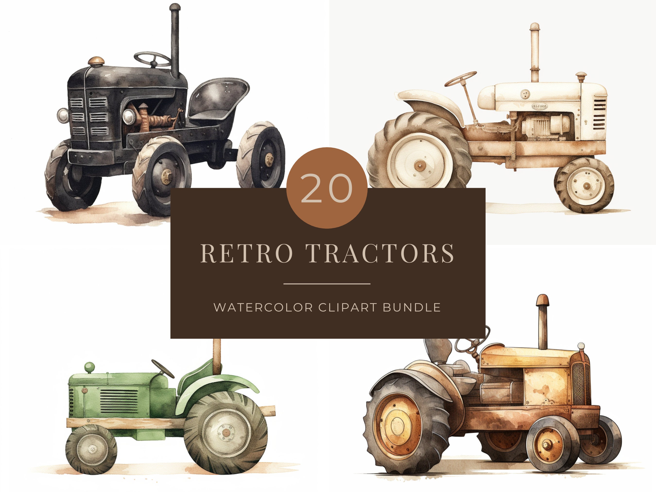 Vintage Tractor Clip Art Old Tractor Watercolor Clipart Bundle Graphic
