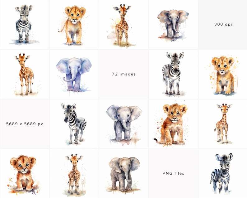 Watercolor Animals Clipart Mega Bundle, Giraffe, Lion, Tiger ...
