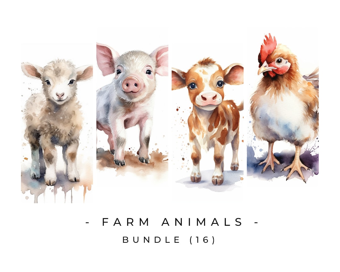 Animals Baby Shower Farm Animals Clipart Bundle PNG Cute Nursery ...