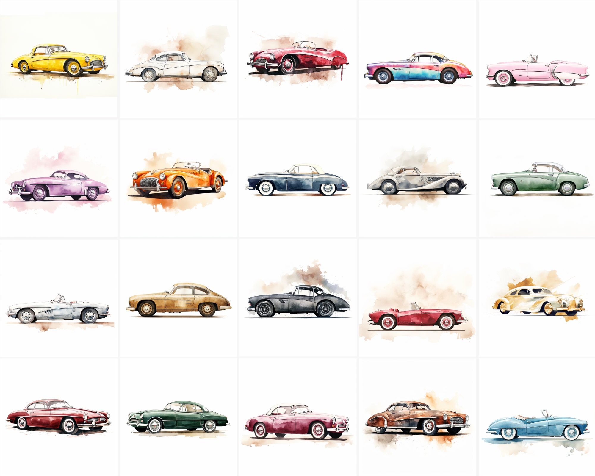 Watercolor Vehicle Clipart Mega Bundle, Transparent PNG, Retro Cars ...