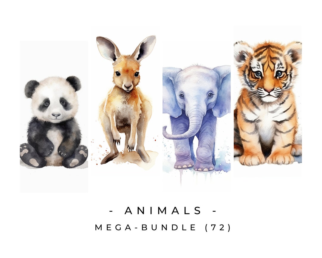 Watercolor Animals Clipart Mega Bundle, Giraffe, Lion, Tiger ...