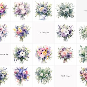 Watercolor Wedding Flowers Clipart Bundle, Bride Clipart, Cute Love ...