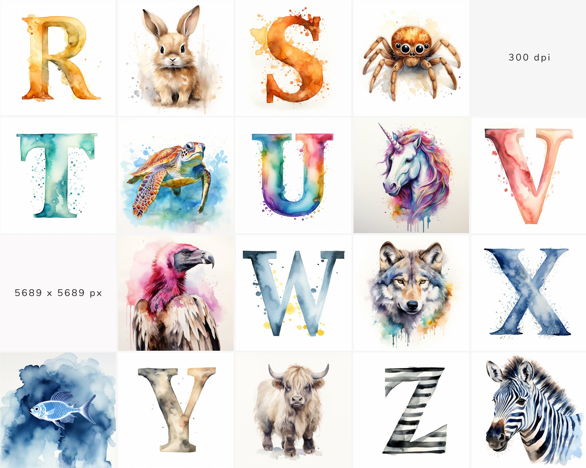 Animals Babyshower Alphabet Clipart Bundles Transparent PNG Printable ...