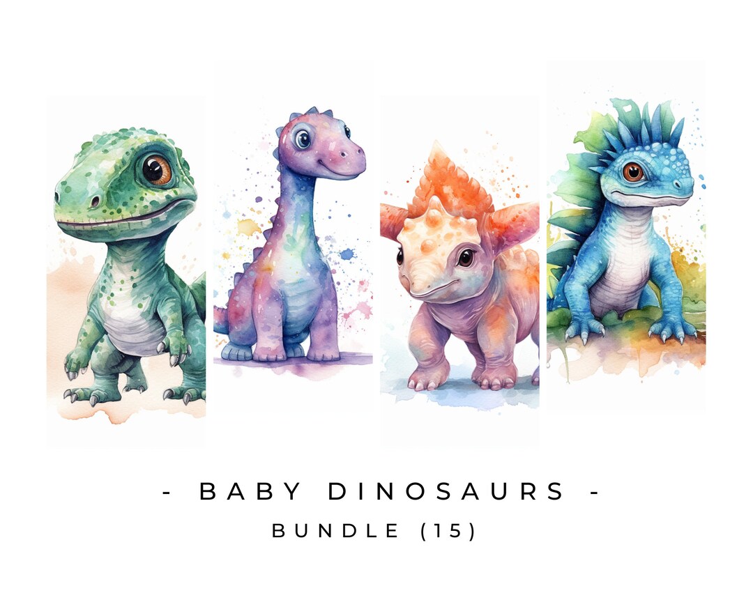 Watercolor Baby Dinosaurs Clipart Bundle, T-rex, Triceratops ...