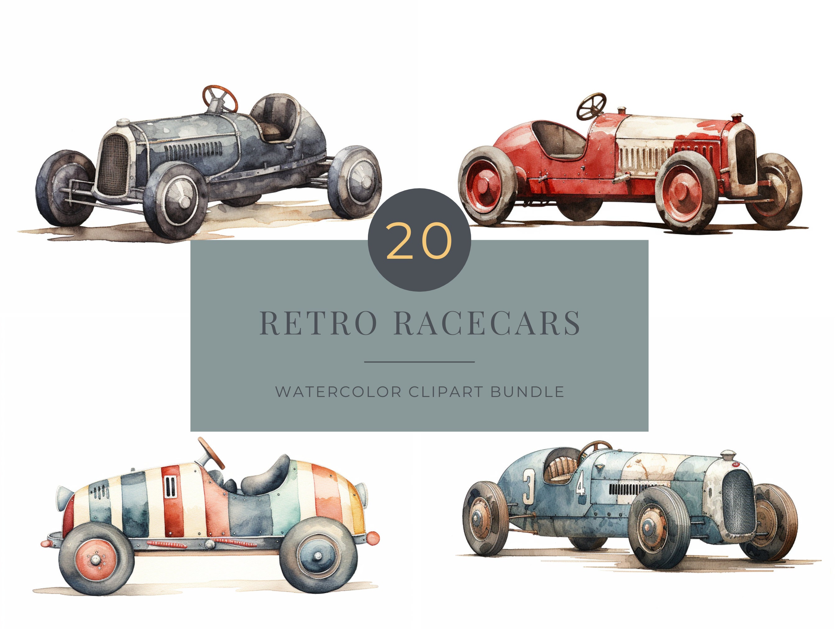 Watercolor Vintage Clipart Retro Bundle Png Transparent Commercial Use ...