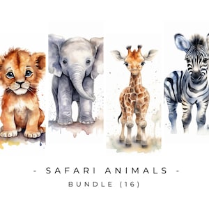 Watercolor Safari Animals Clipart Bundle, Giraffe, Lion, Zebra ...