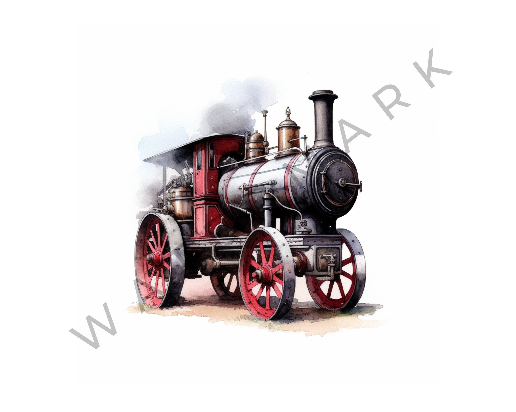 Watercolor Steam Traction Engine Clipart Transparent PNG Tractor ...