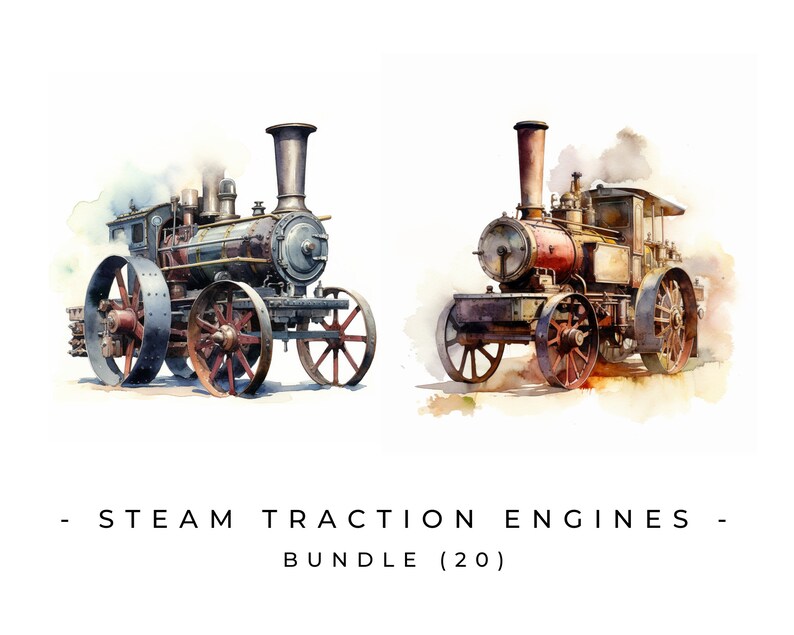 Watercolor Steam Traction Engine Clipart Transparent PNG Tractor ...