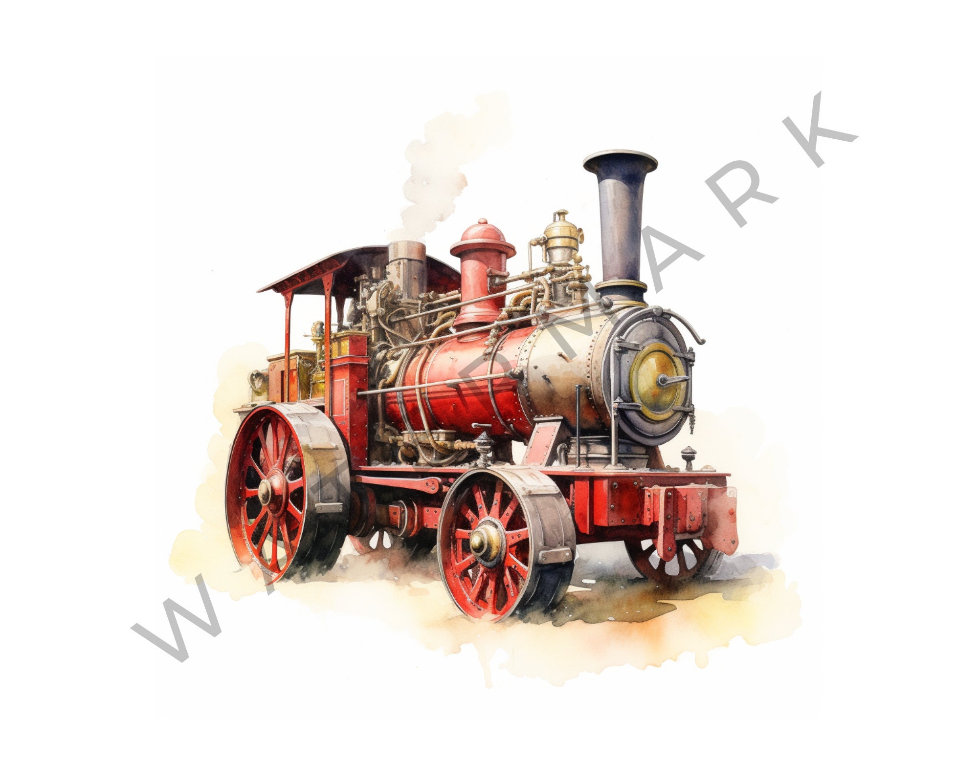 Watercolor Steam Traction Engine Clipart Transparent PNG Tractor ...