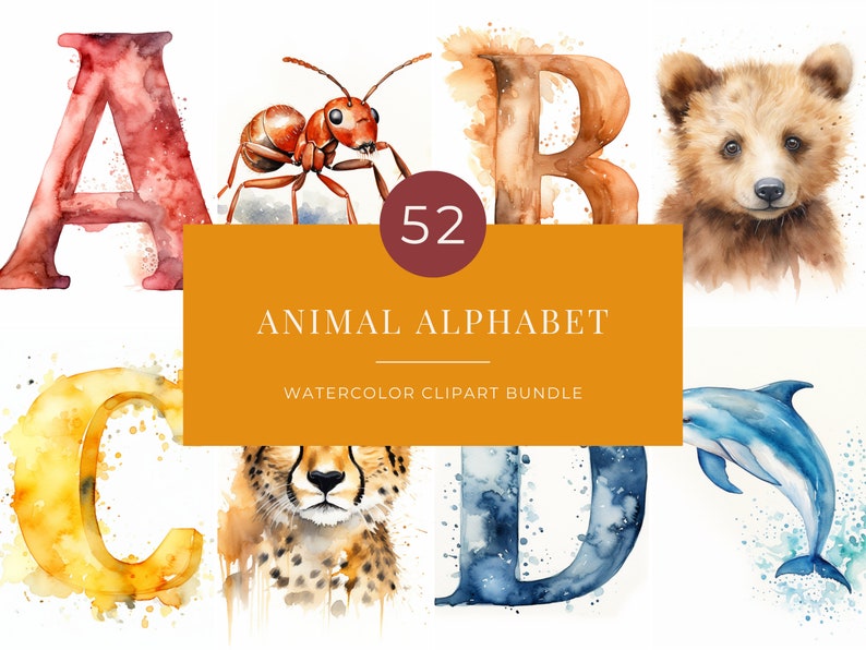 Animals Babyshower Alphabet Clipart Bundles Transparent PNG Printable ...