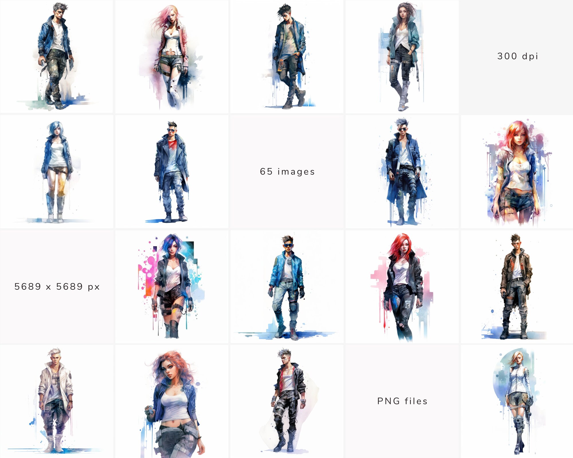 Watercolor Cyberpunk Clipart Transparent PNG Fantasy - Etsy