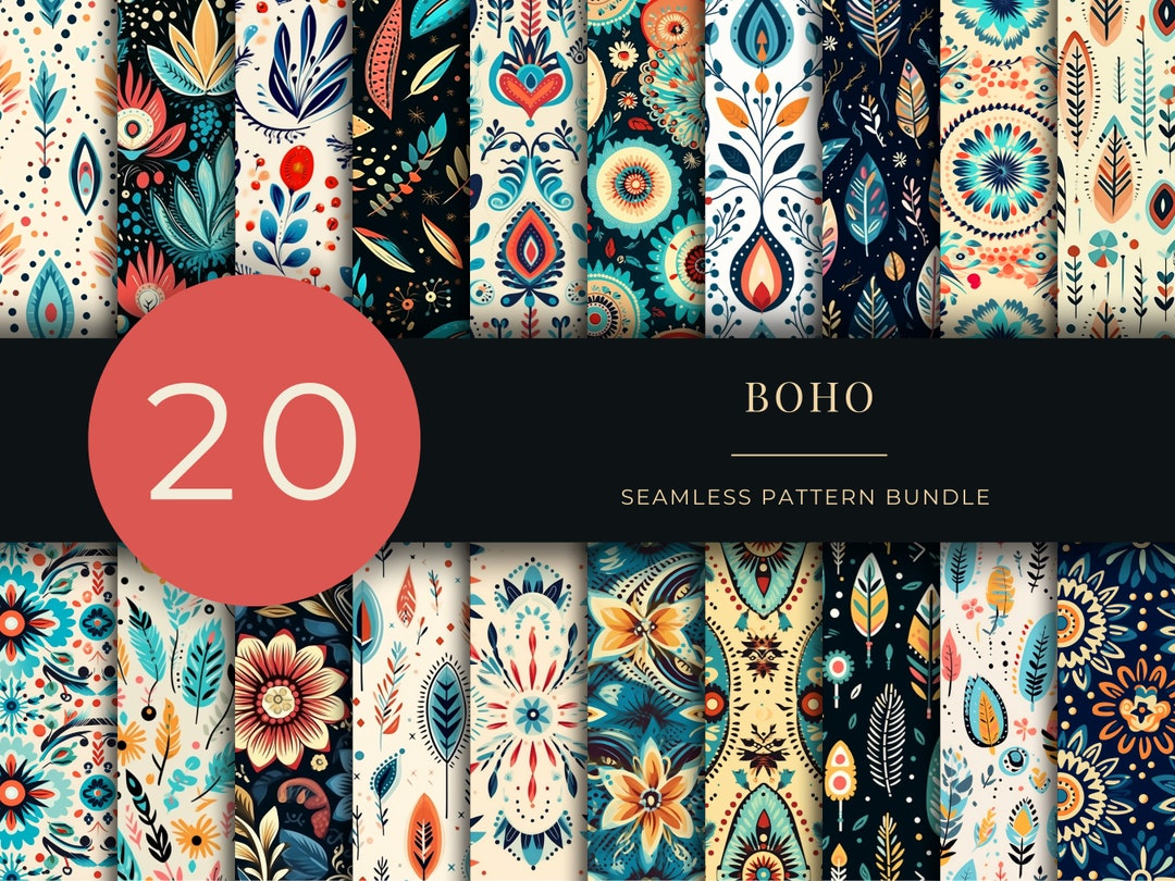 Boho Pattern Cottage Core Pattern Digital Paper Pack Bundle PNG ...
