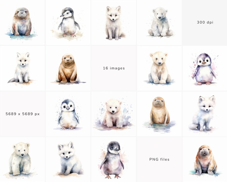 Sublimation Designs Watercolor Animals Baby Shower Arctic Animals ...