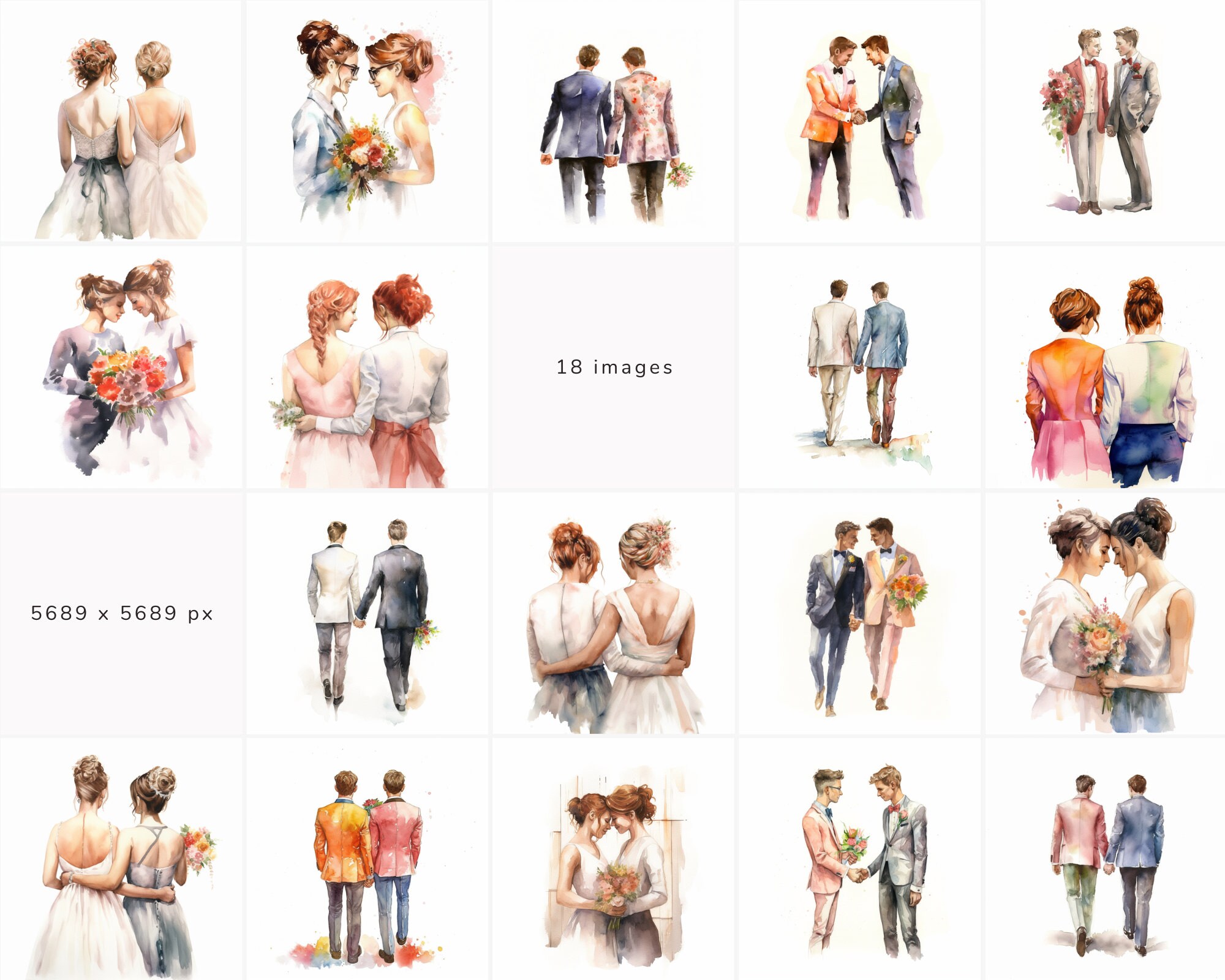 Lgbtq Wedding Same Sex Couples Clipart Bundles Invitation Etsy