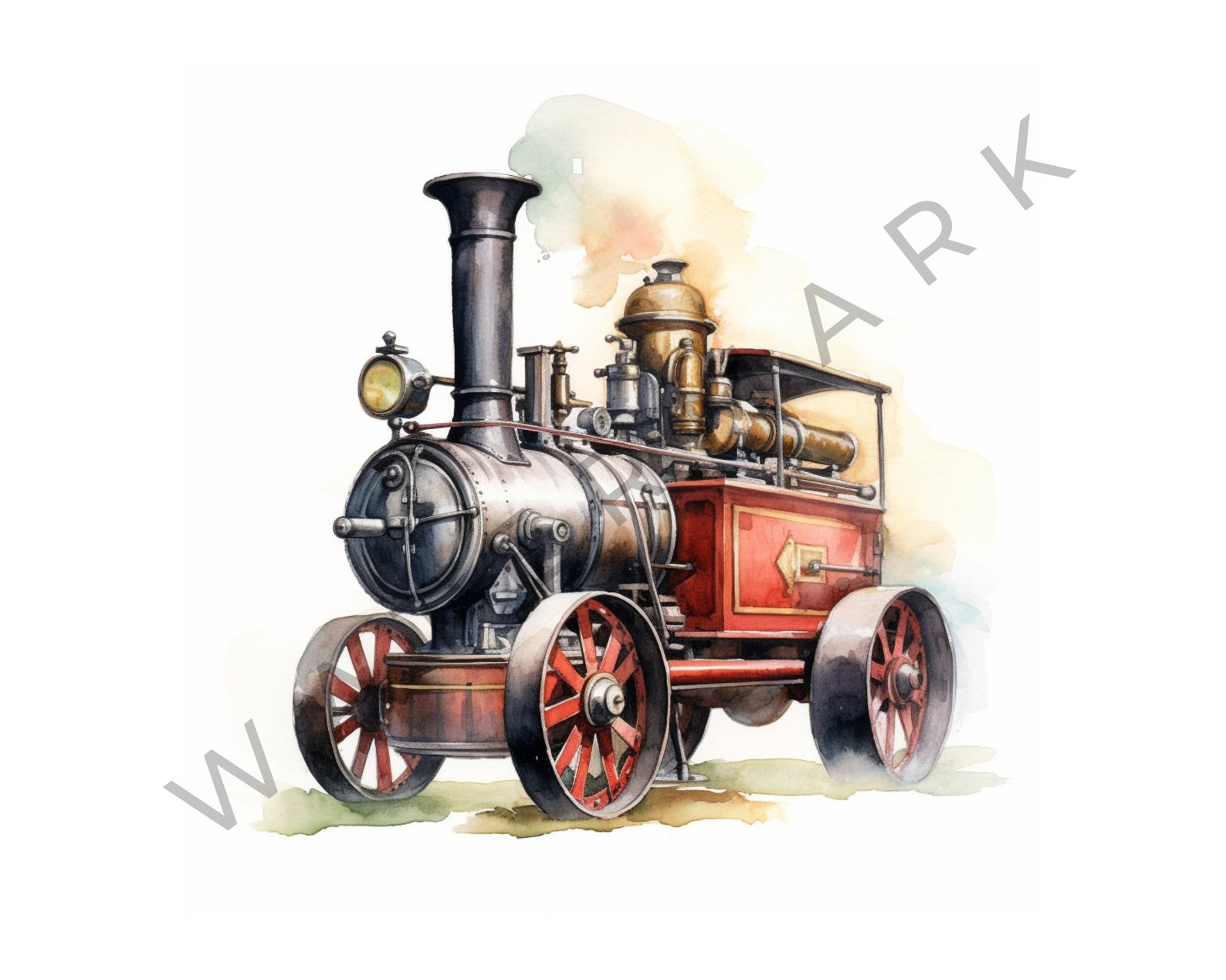 Watercolor Steam Traction Engine Clipart Transparent PNG Tractor ...