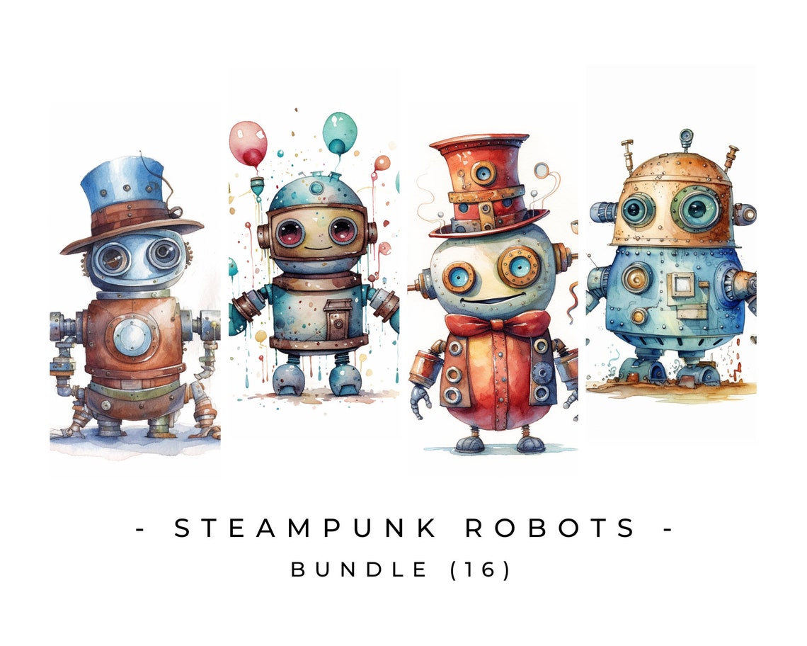 Steampunk Clipart Robots PNG Victorian Clipart Bundle Steam - Etsy