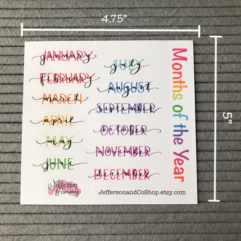Months of the Year Sticker Sheet | Etsy
