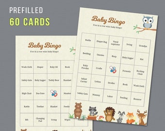 60 Baby Bingo Cards Printable Pre-filled Words Baby Shower | Etsy