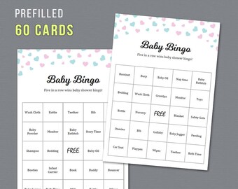 60 Baby Bingo Cards Printable Prefilled Words Girl Baby | Etsy