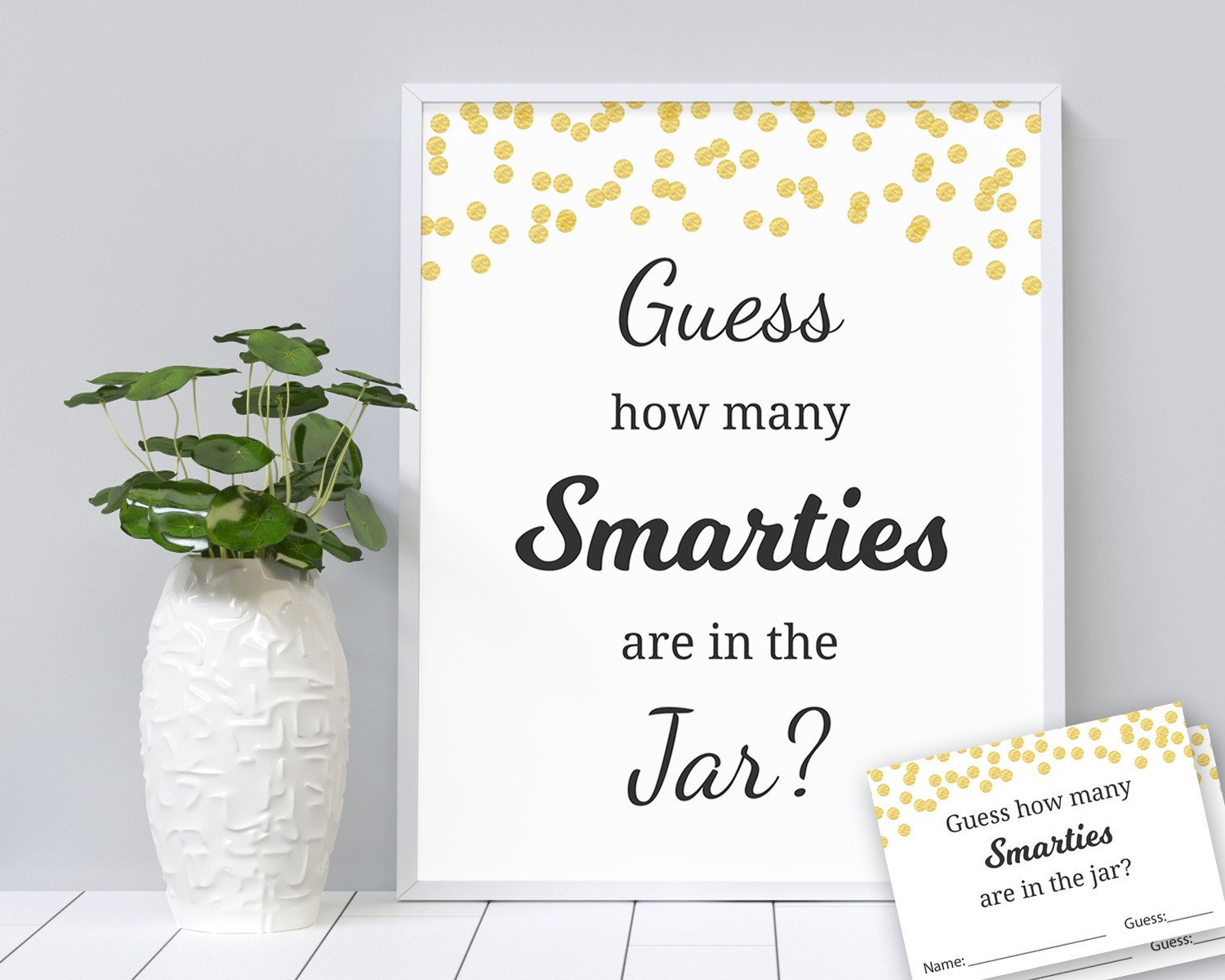 Guess How Many Smarties Game Printable, Baby Shower Games, Gold ...